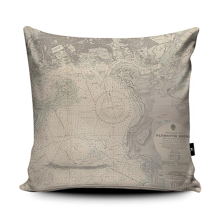 Faux suede cushions printed with vintage sea charts | Hannah Wisdom ...