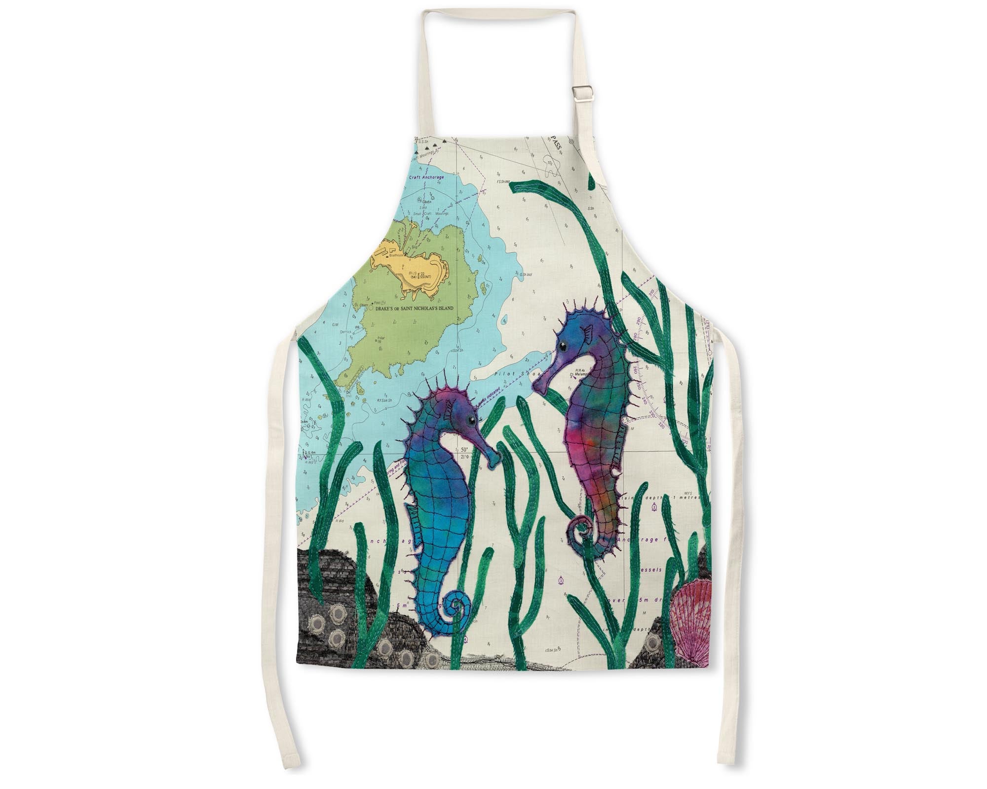 Seahorses at Drakes Island Plymouth Devon aprons printed with textile ...