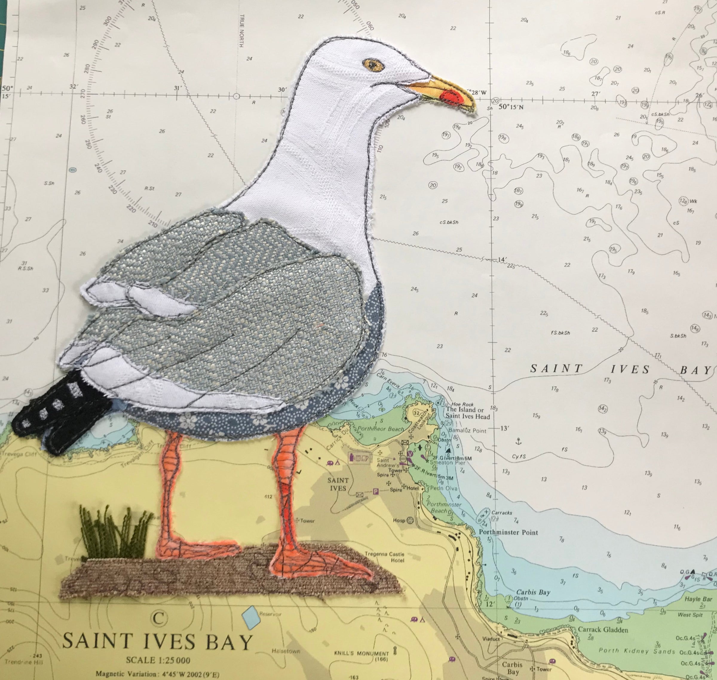 Seagull at St Ives textile art print by Hannah Wisdom Textiles | Hannah ...